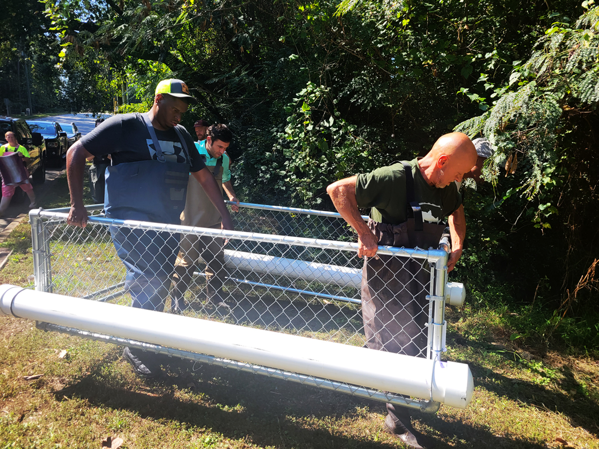 Marsh Creek Trash Trap ribbon cutting - Sound Rivers